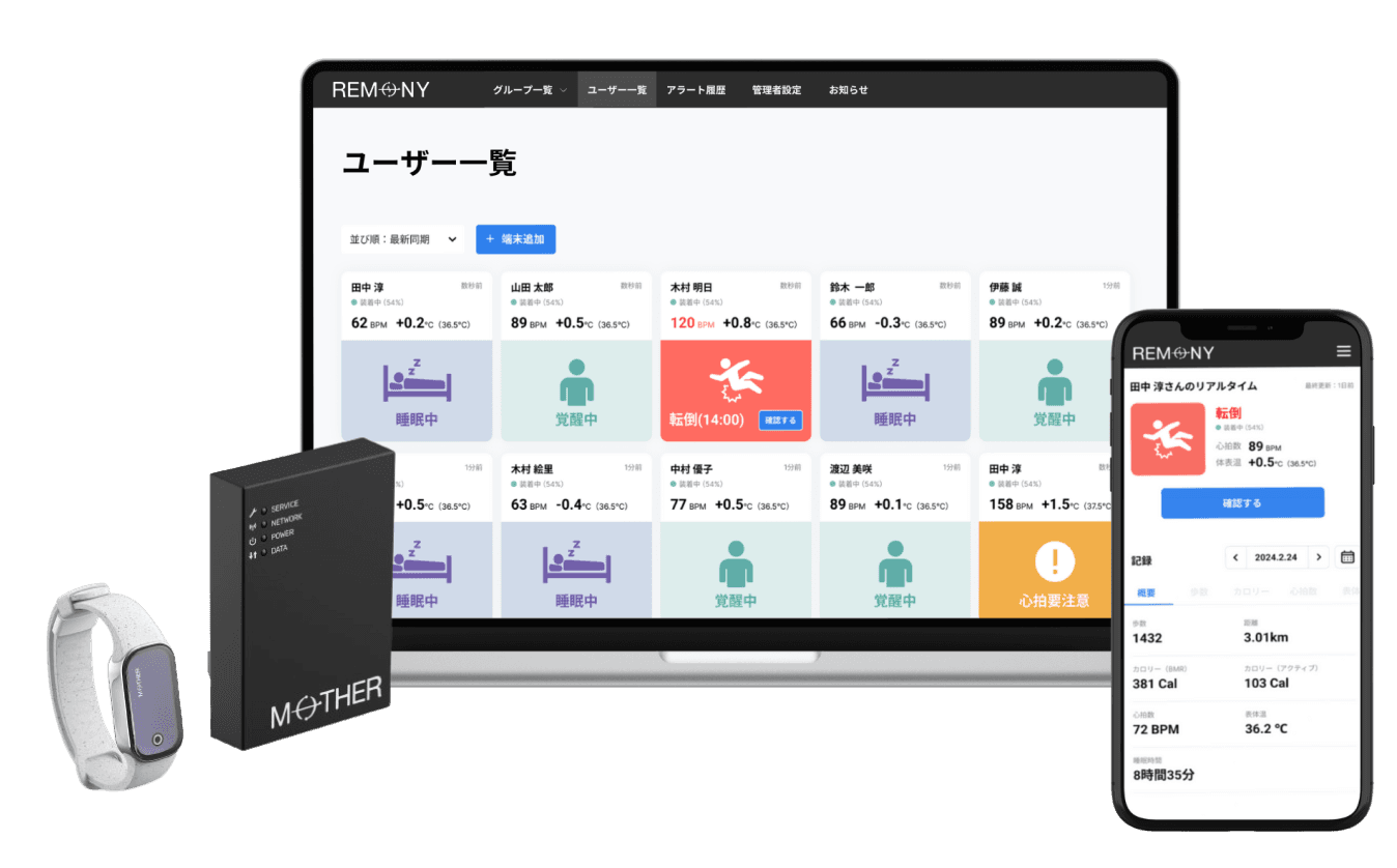 REMONY(リモニー)｜24時間充電不要の遠隔体調管理システムREMONY